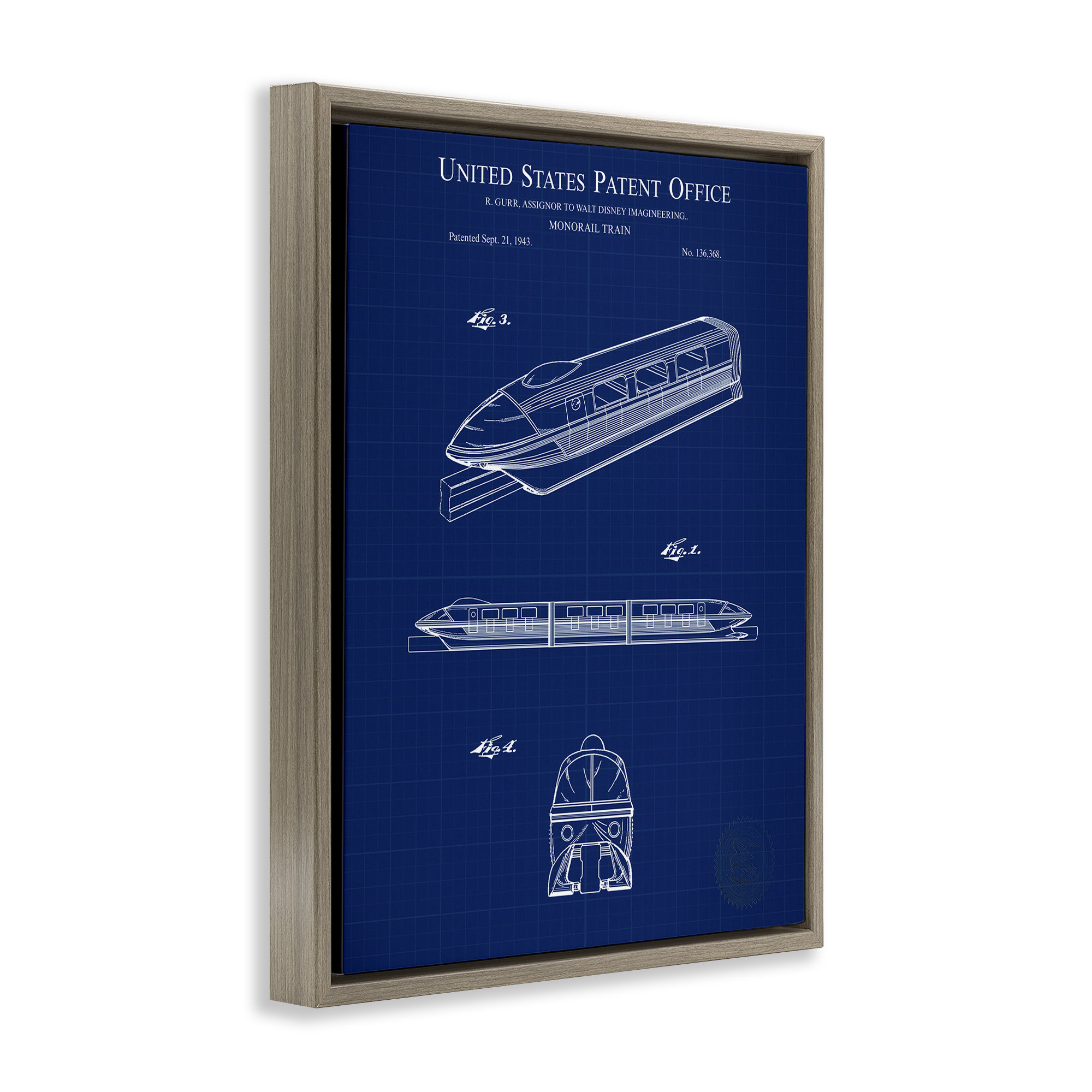 Trent Austin Design® Monorail Train Blueprint Framed Floater Canvas ...