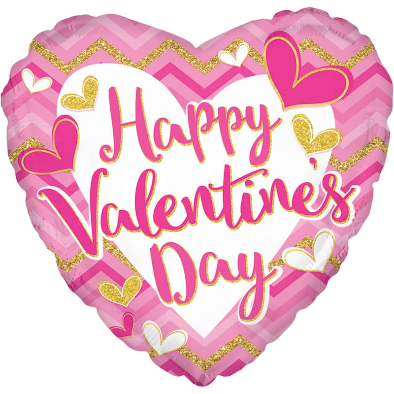 PMU Heart Shaped Valentines Day Balloons 18-inch Mylar (Pink Chevron ...