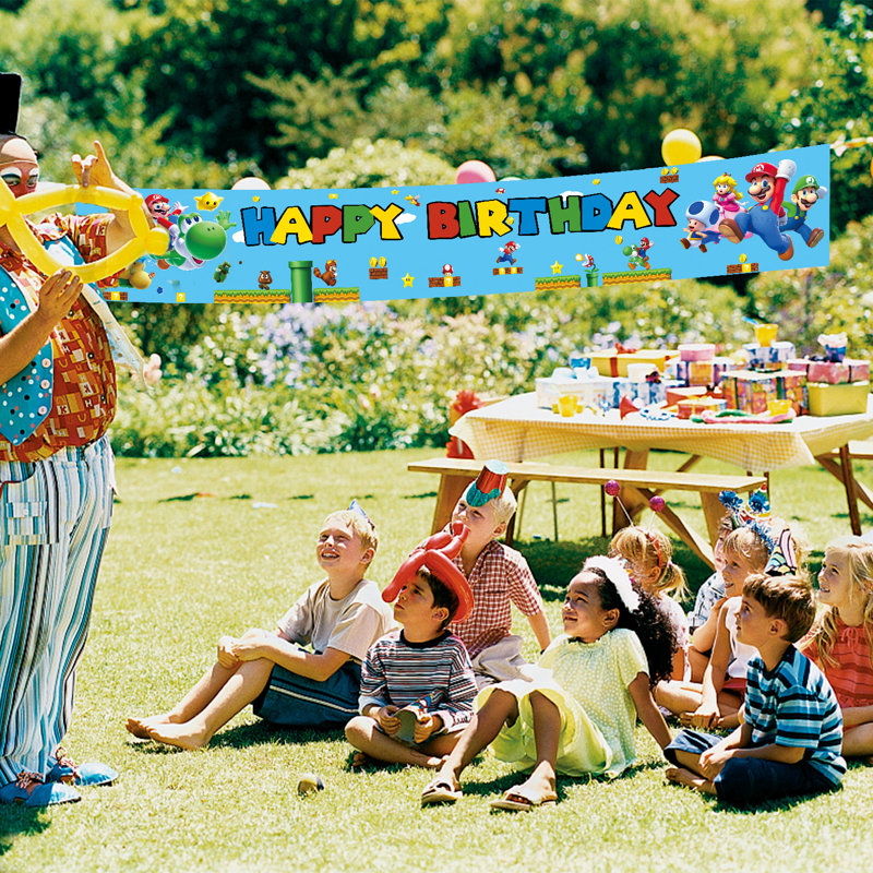 The Party Aisle™ Super Mario Birthday Banner, 1pcs Super Mario Party ...