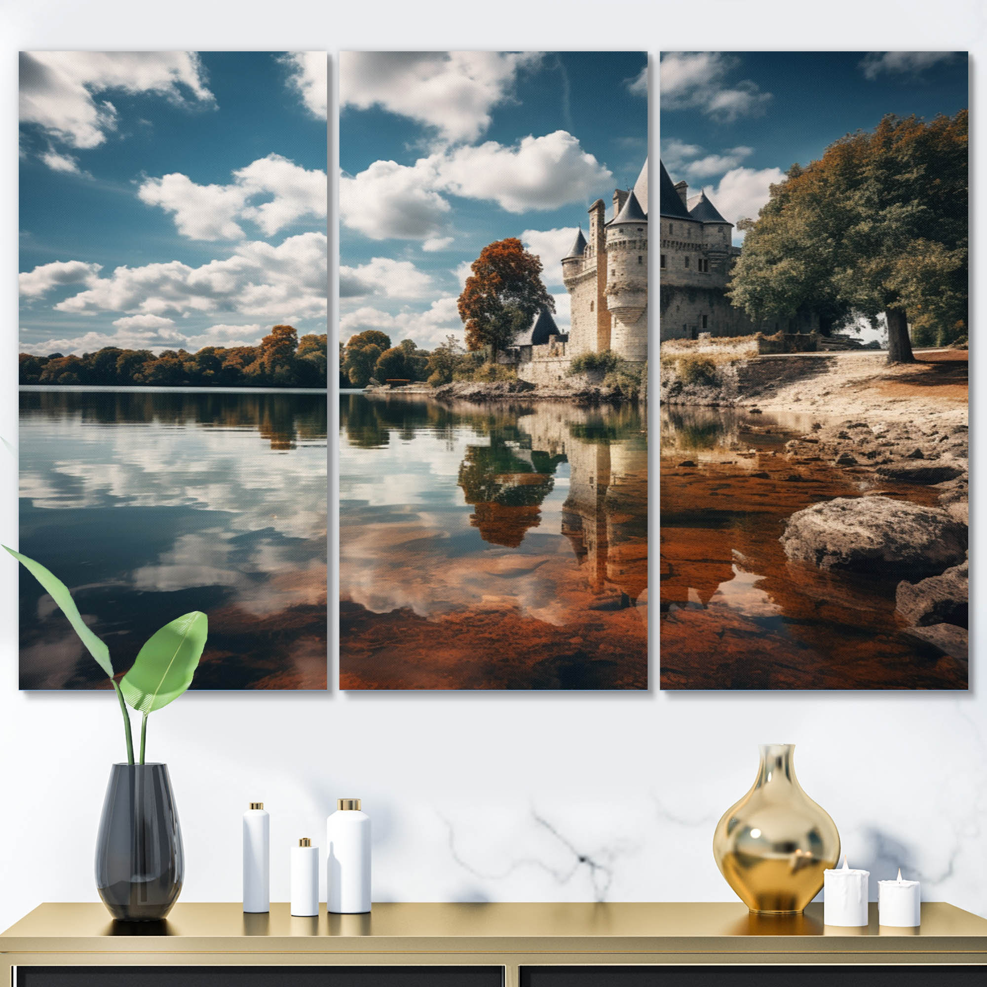 Winston Porter France Beautiful Castle On Canvas 3 Pieces Print | Wayfair