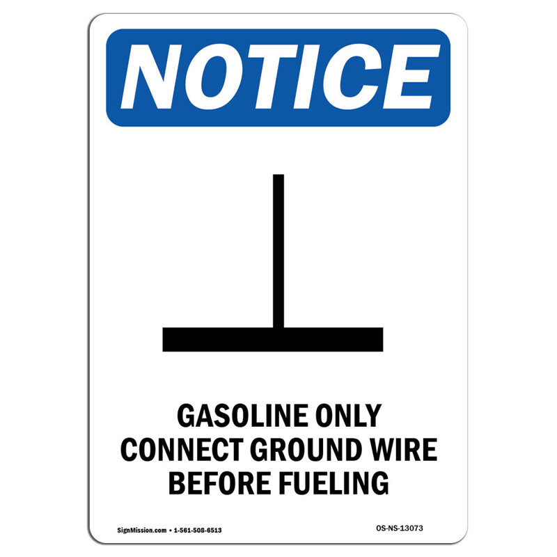 SignMission OSHA Notice - Gasoline Only Connect Sign With Symbol ...