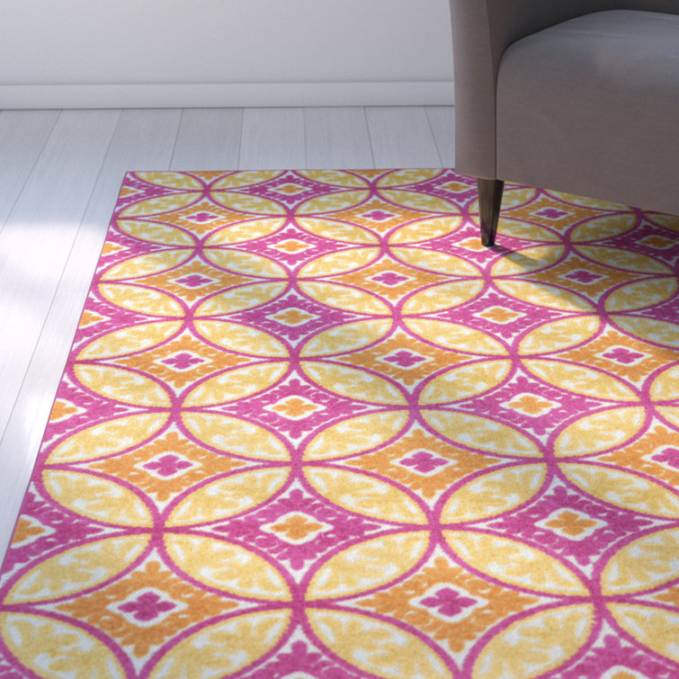 Ebern Designs Dorinda Pink/Yellow Area Rug & Reviews | Wayfair