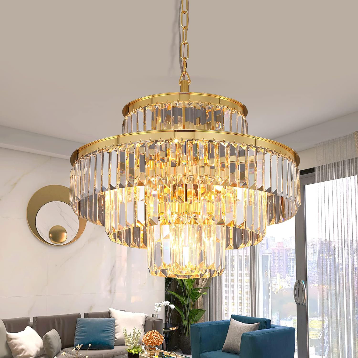 Everly Quinn Modern Crystal Chandelier Lighting Fixture, 4-Tier 6-Light ...