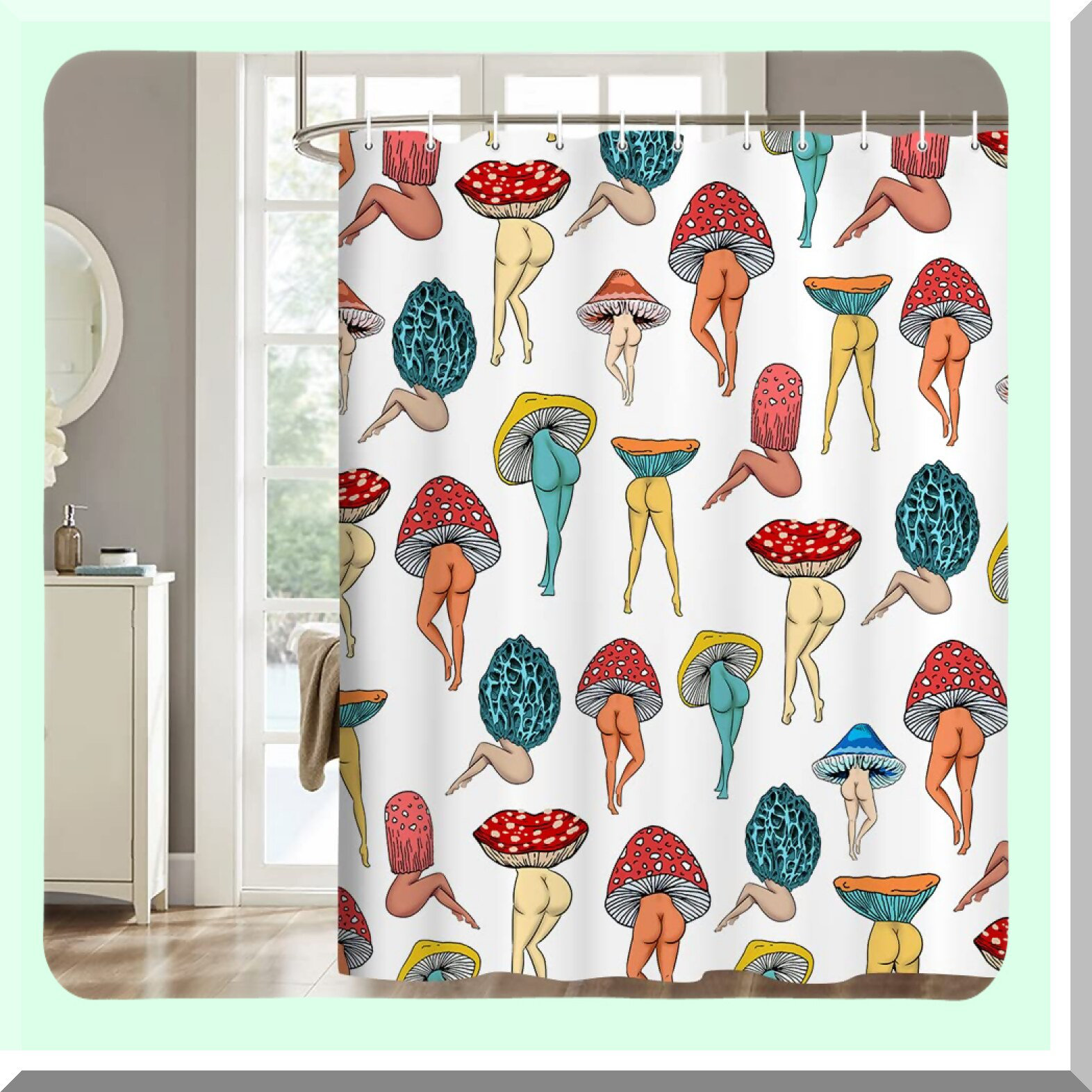 George Oliver Psychedelic Mushroom Butt Shower Curtain - Fun & Colourful 70s 80s Hippie ...