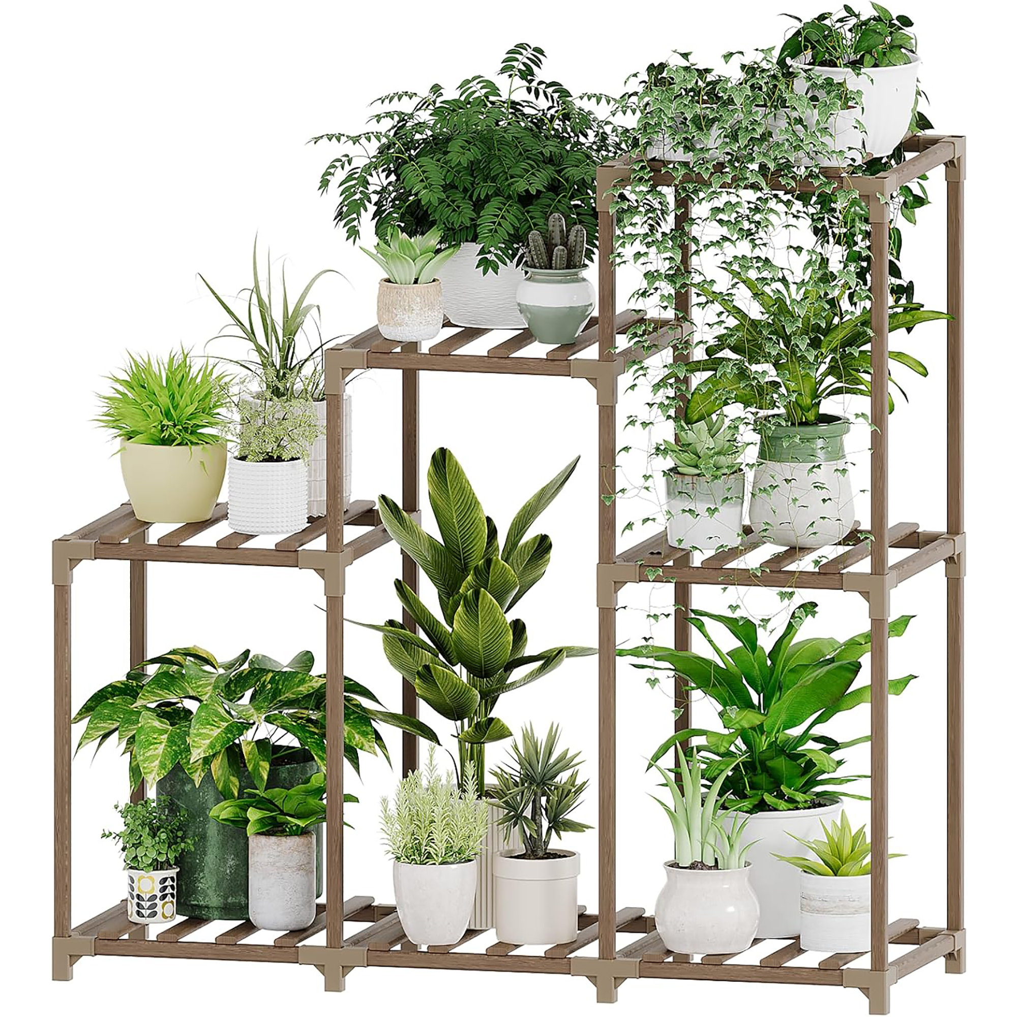 Hokku Designs Versatile Wood Plant Stand for Multiple Pots, 7 Pot ...