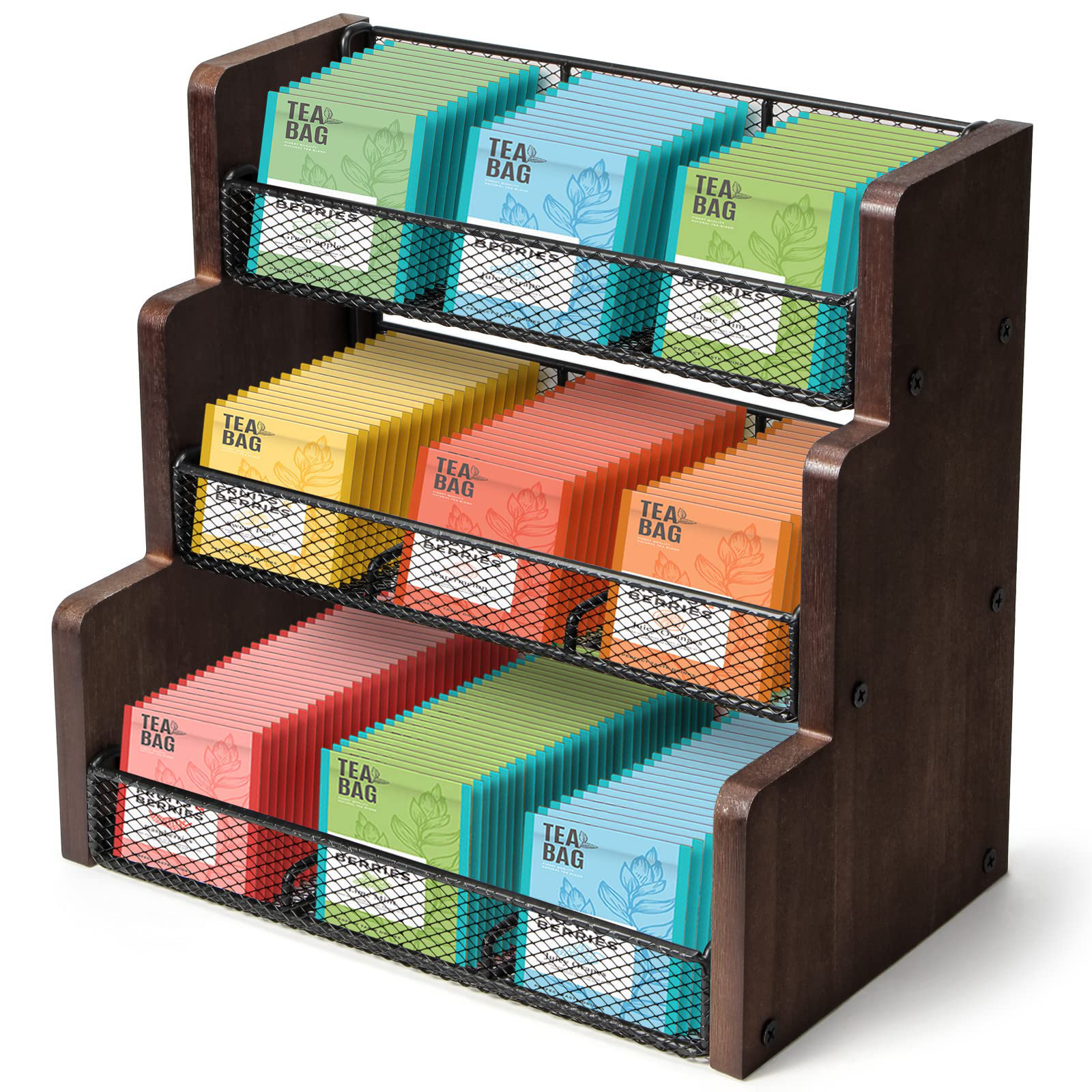 Passetas Tea Bag Organizer 3 Tier Tea Storage, Solid Wood Tea Storage ...