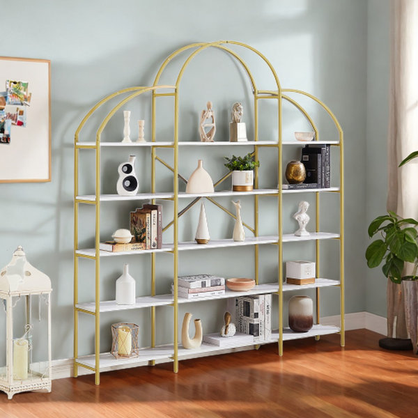 Mercer41 Nobuyuki 5 Tiers Bookcase Gold Frame Display Shelf & Reviews ...
