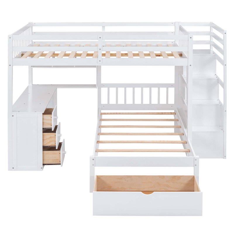 Harriet Bee Shauna L-Shaped Bunk Bed with Desk, Drawers and Stairs ...