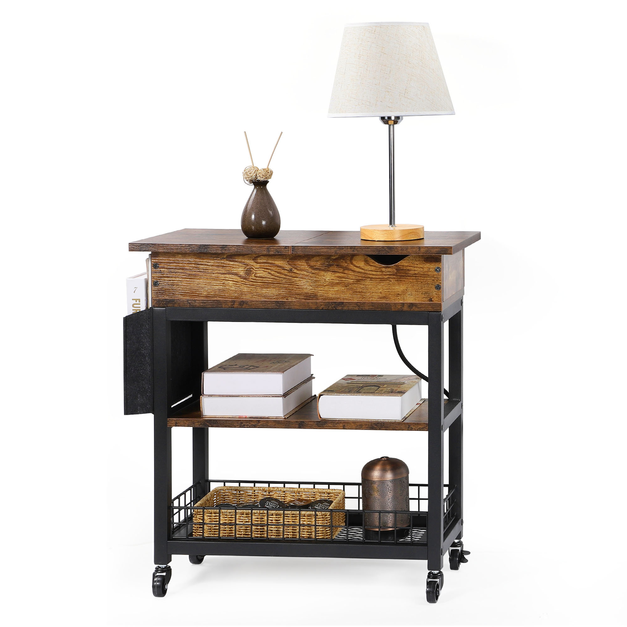 17 Stories Flip Top Small Side Table With Wheels End Table With ...