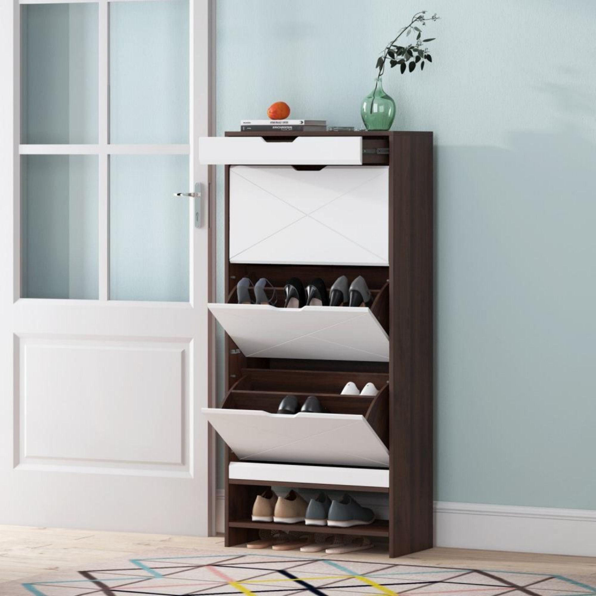 Corrigan Studio® 3 Tier Shoe Storage Cabinet with Drawers for Entryways ...