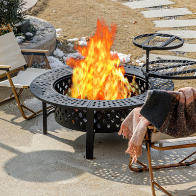 Darby Home Co Hayler Wood Burning Outdoor Fire Pit Table with Lid ...