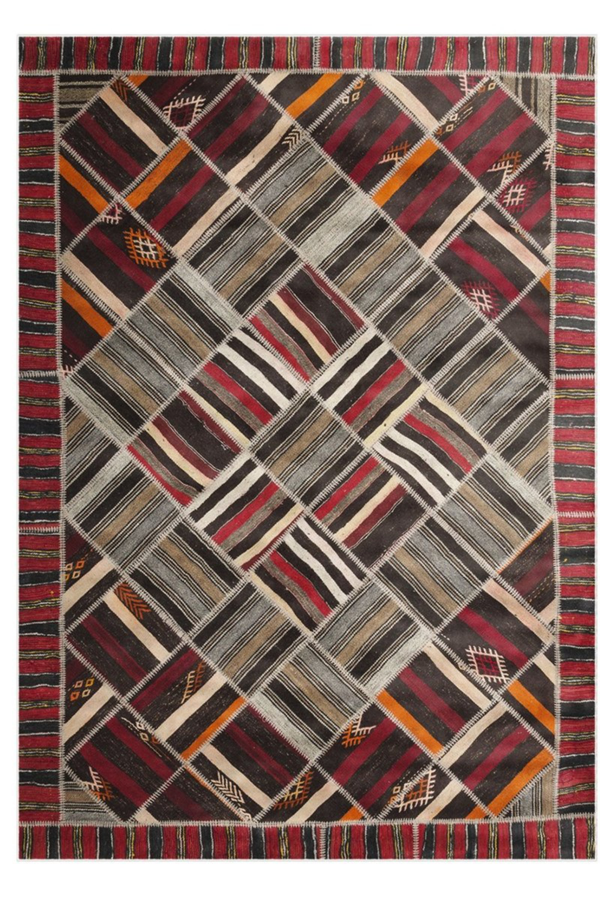 Rugpera Vada Brown And Red Color Patchwork Design Carpet Machine Woven ...
