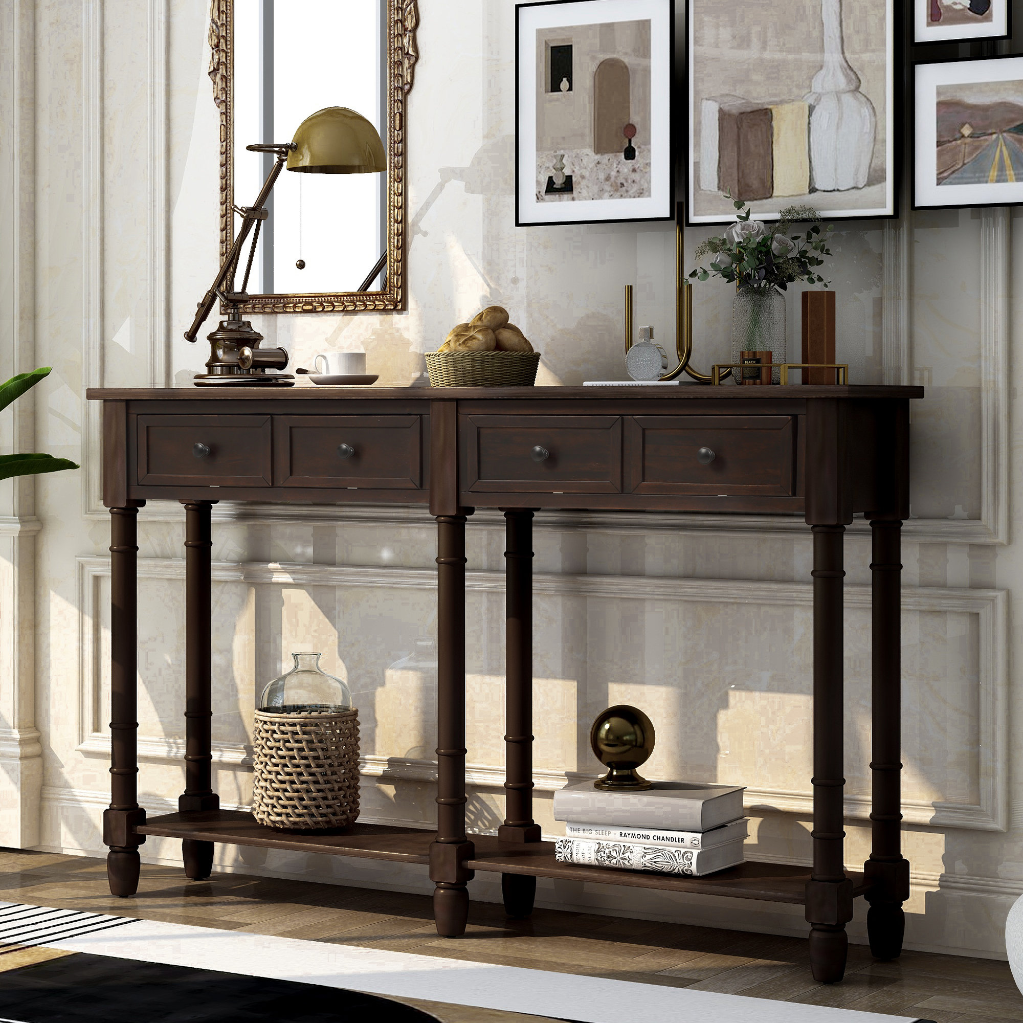 Alcott Hill Console en bois avec 2 tiroirs et tablette inférieure Sheen ...