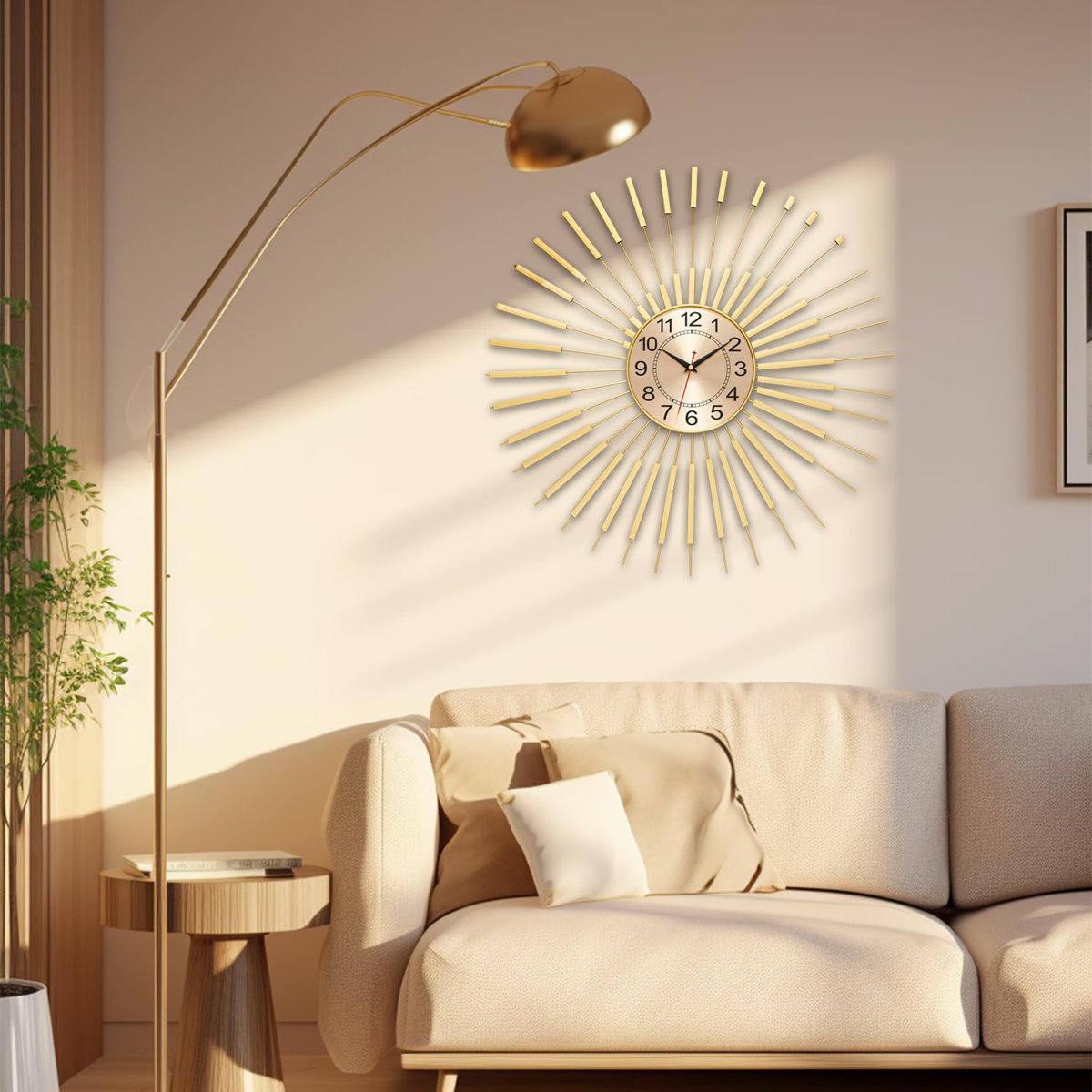 Mercer41 Ashby Starburst Sunburst Wall Clock - Non-Ticking Gold Metal ...