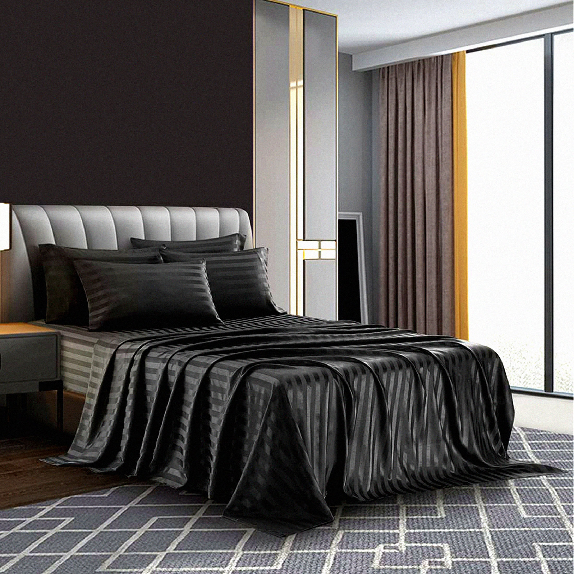 BRBCA Luxury Stripe Bedding Set - Deep Pocket Italian Style Sheets with ...