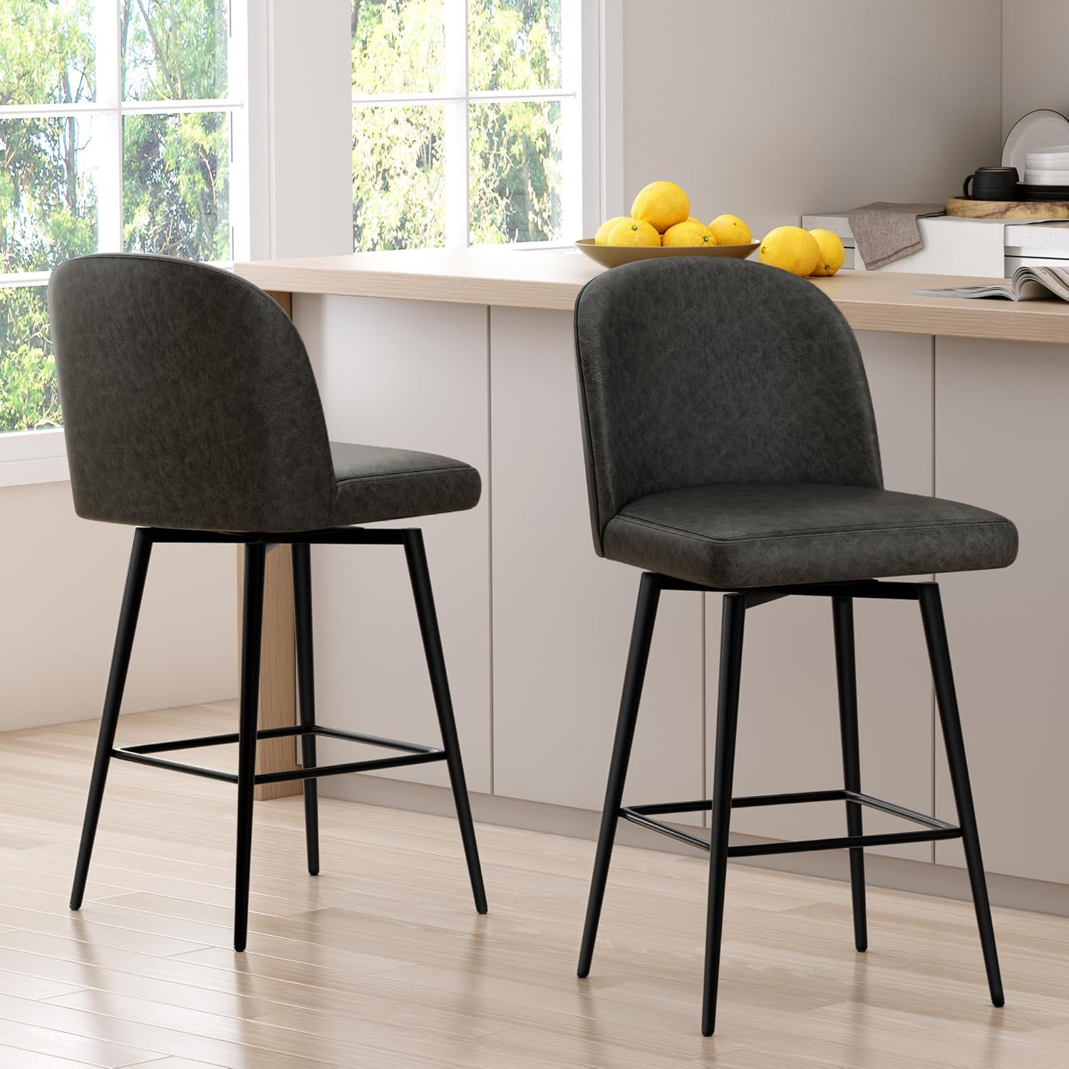 George Oliver Counter Height Bar Stools Set Of 2, 26" Height 360°Swivel ...