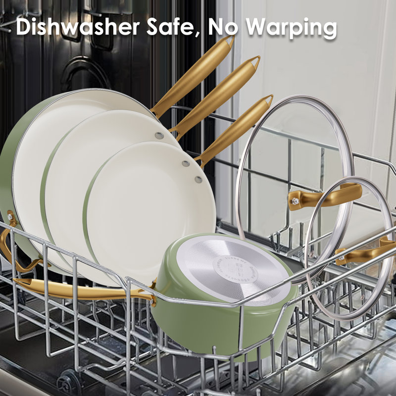 Caannasweis 15 Pieces Ceramic Non Stick Cookware Set Stay Cool Handles ...