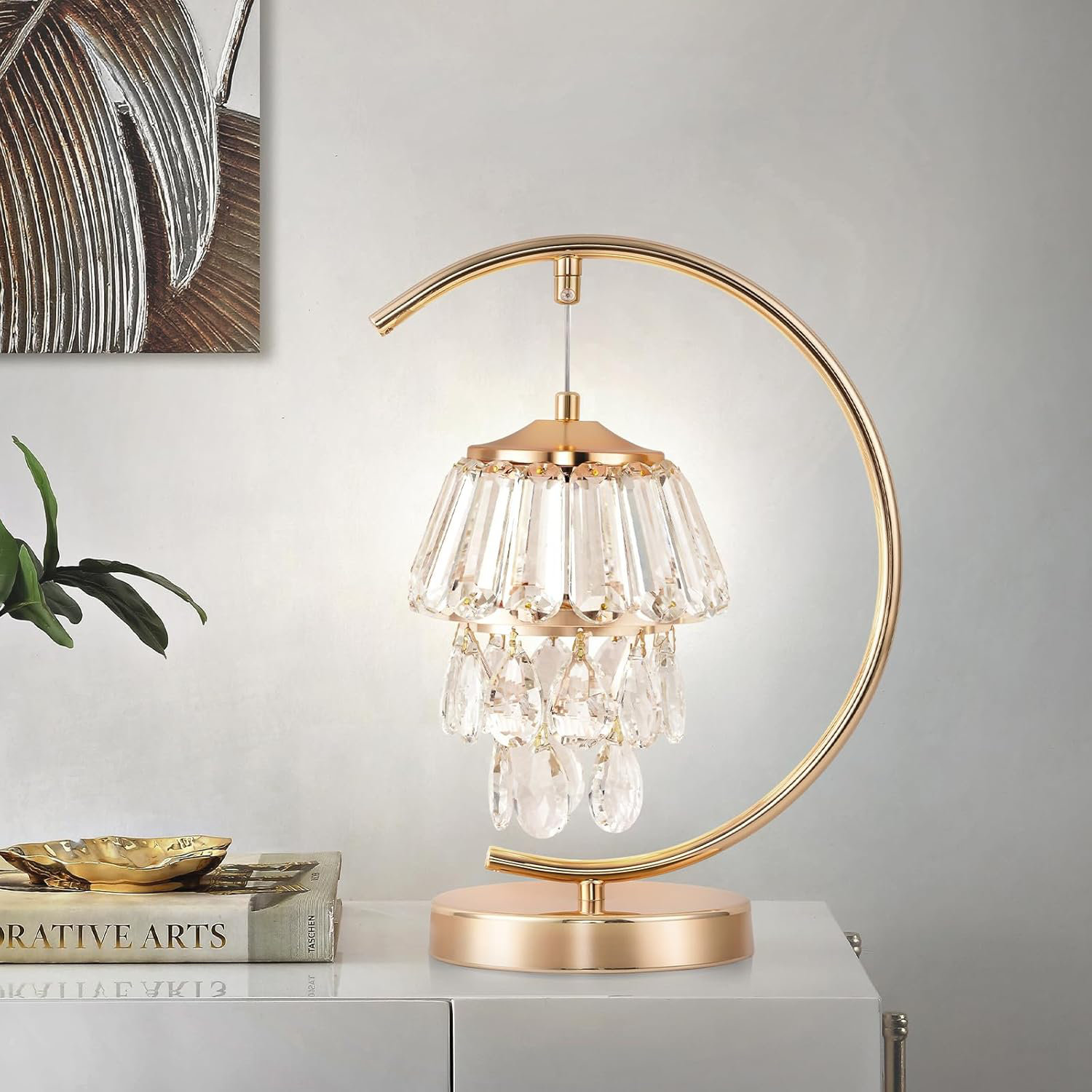 House of Hampton® 3 Color Changing Crystal Bedside Lamp With Diamond ...