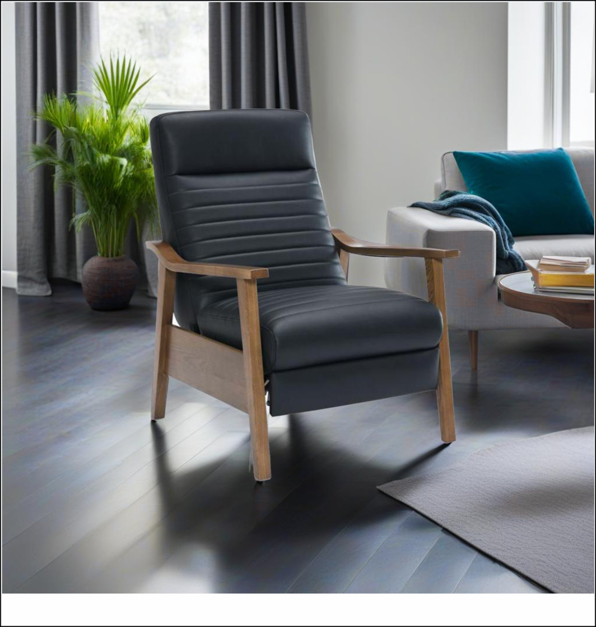 Latitude Run® Asher Wood Arm Push Back Recliner - Midnight Blue | Wayfair