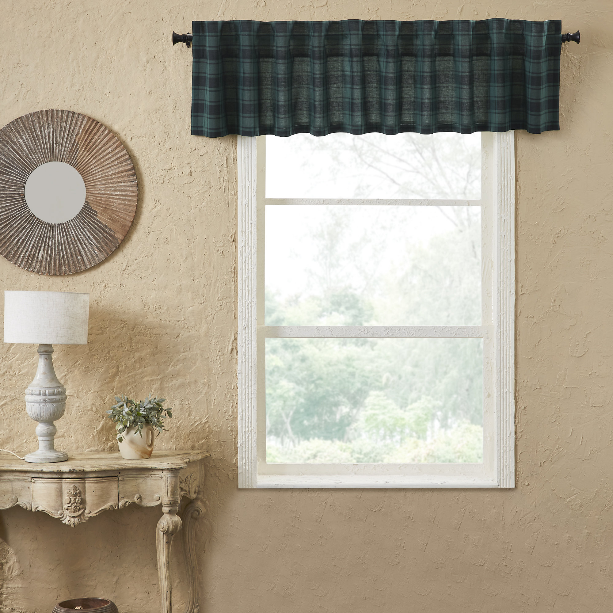 Gracie Oaks Dajaun Plaid Cotton Tailored Window Valance in Pine Green ...