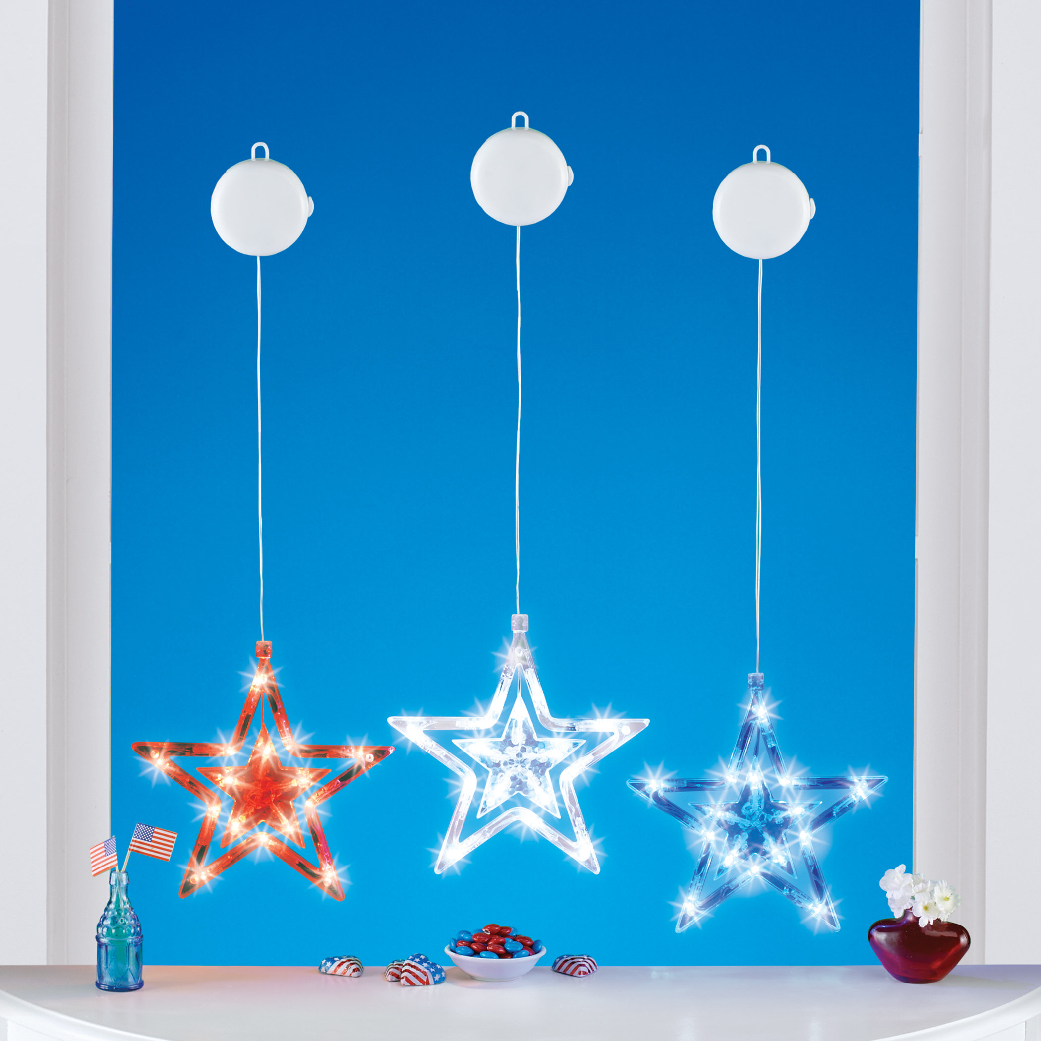 The Holiday Aisle® LED Lighted Patriotic Star Window Lights - Set of 3 ...