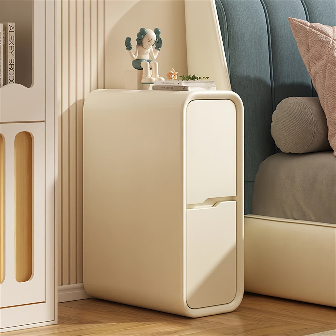 Ivy Bronx Jeston Unique Nightstand Narrow End Table W/2 Drawers Bedside Table Nightstand Side ...