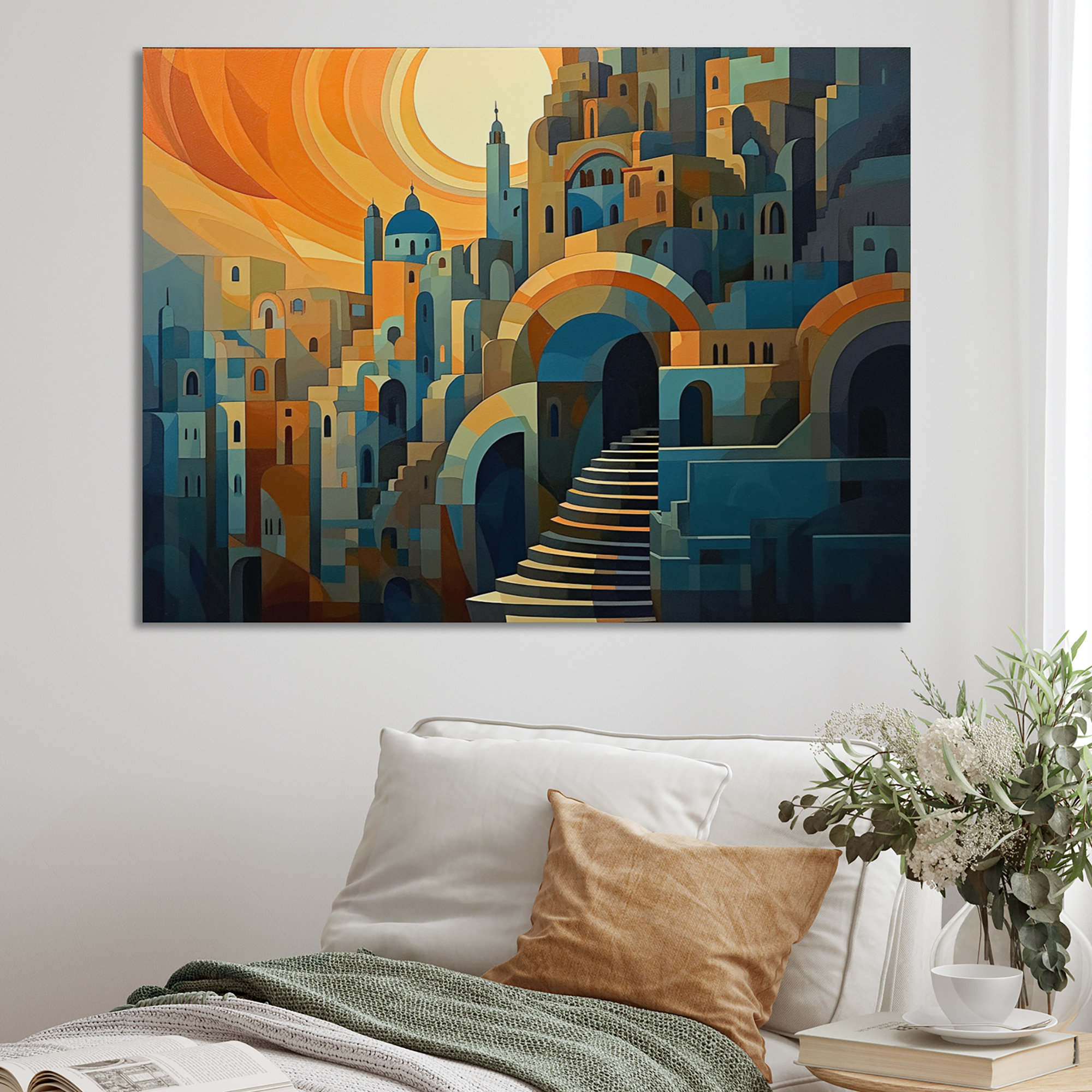 Red Barrel Studio Yellow And Blue Retro Radiance Framed On Canvas Print ...