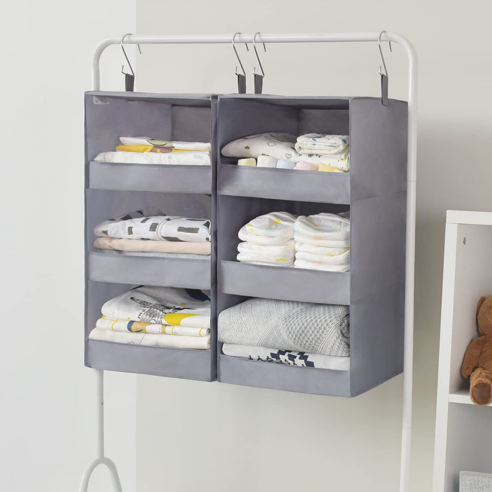 Rebrilliant 3-Tier Foldable Wardrobe Hanging Storage Rack, 2-Pack ...