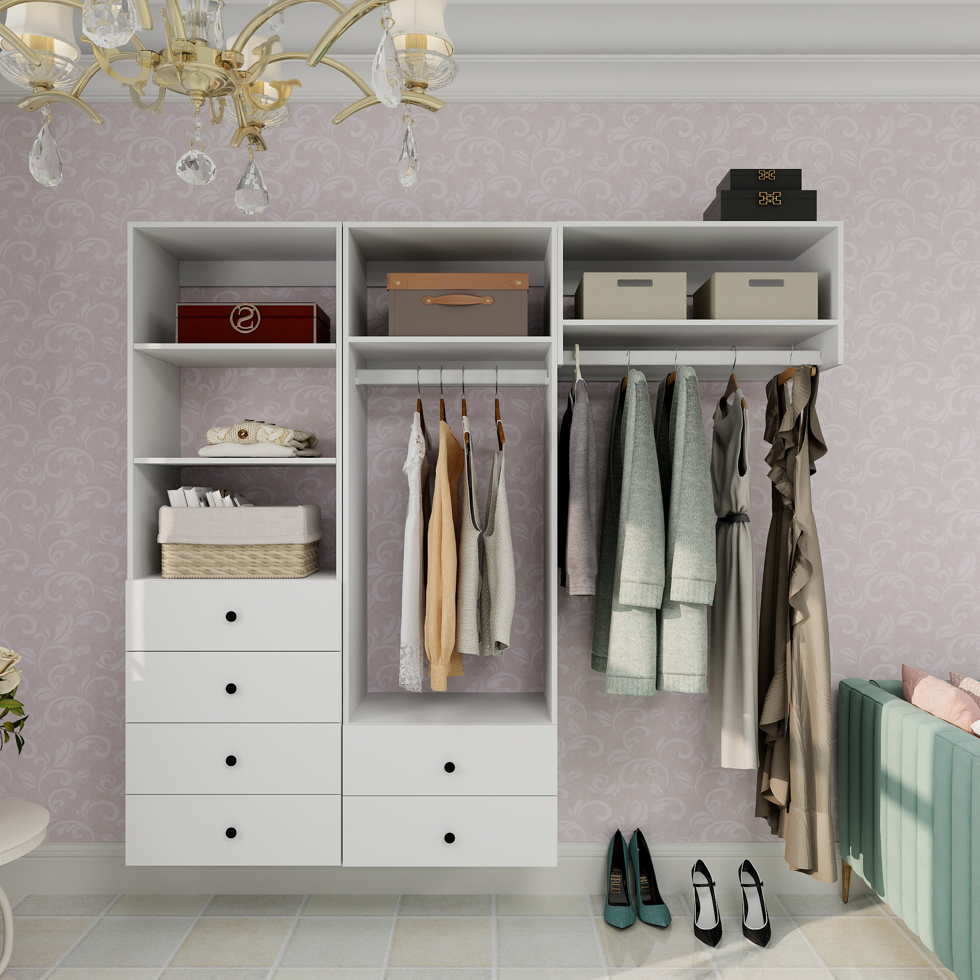 Latitude Run® White Modular Closet Systems With Drawers Walk In Closet ...