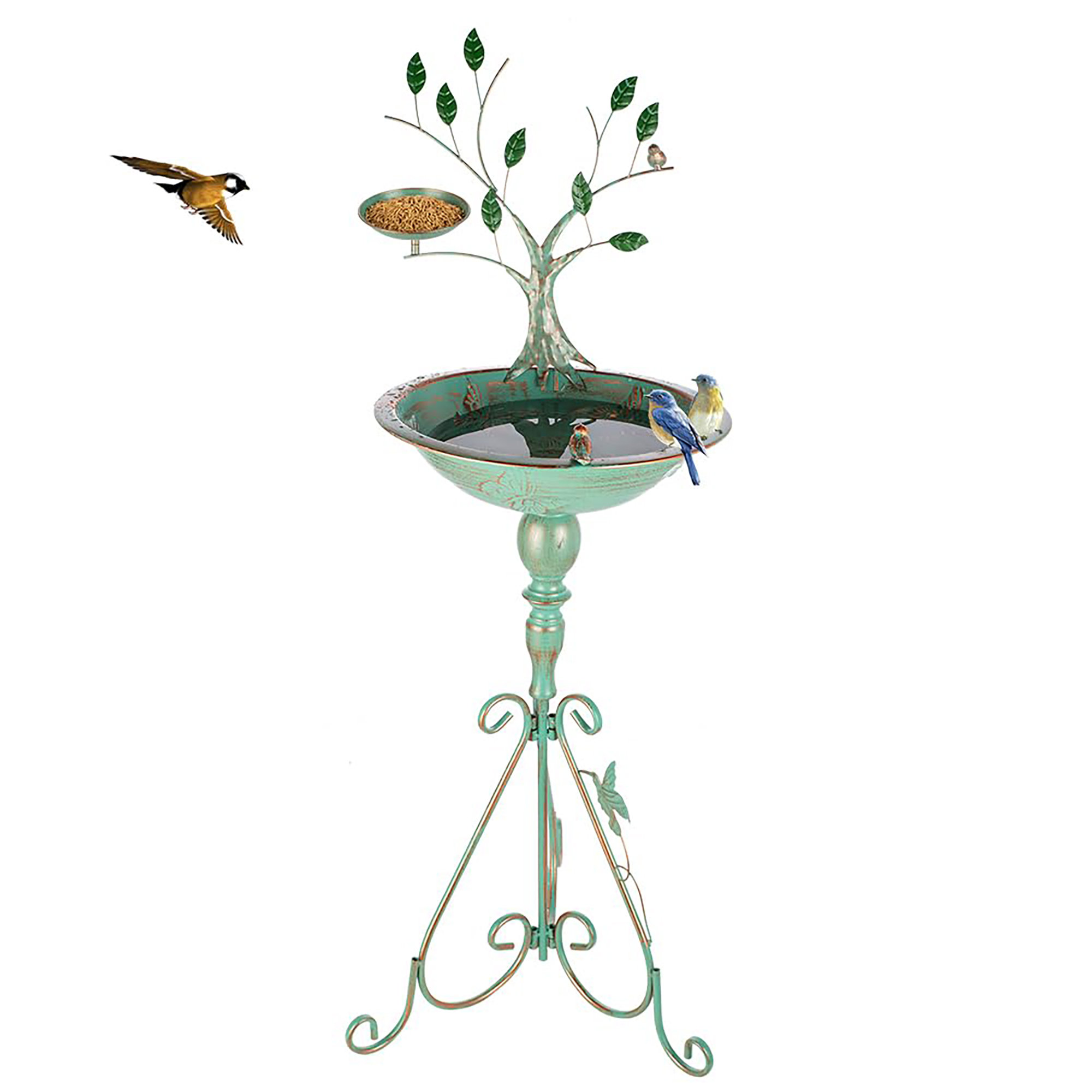 World Menagerie Outdoor Metal Bird Bath and Feeder Combo | Wayfair