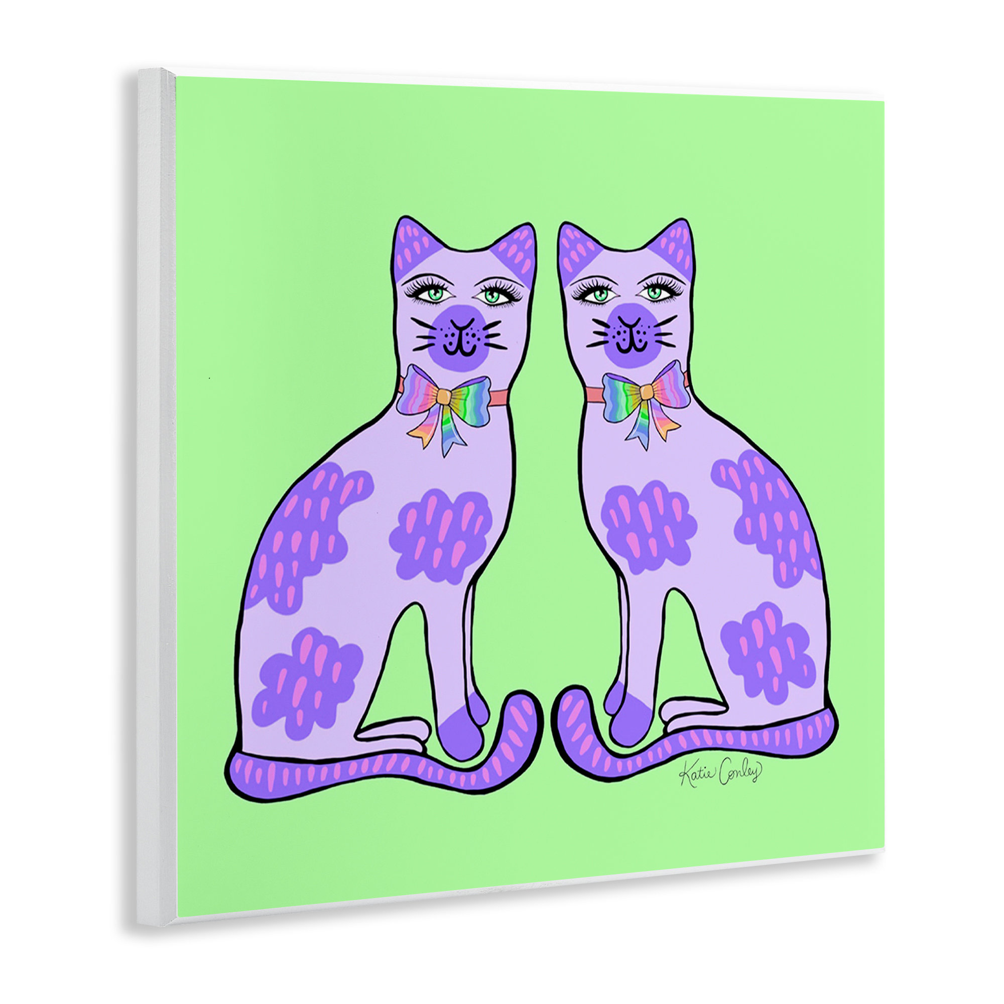 Dakota Fields Purple Cats on Green Wall Plaque, design by Katie Conley ...