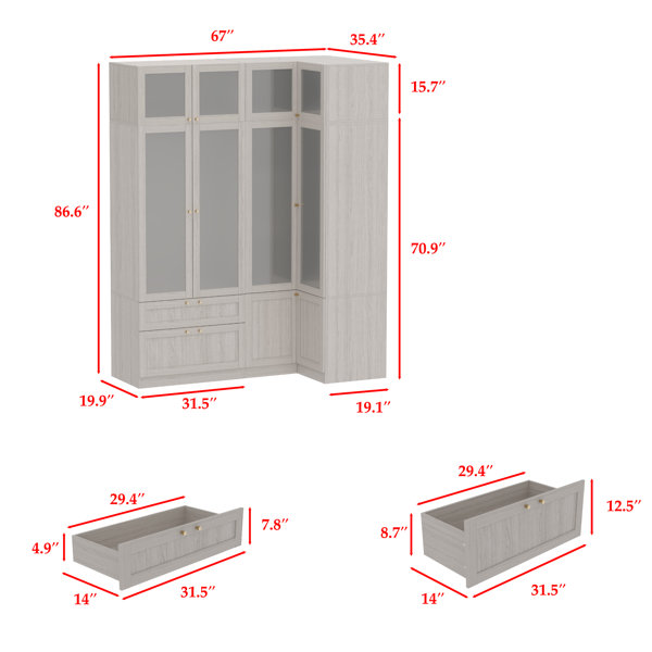 Latitude Run® Elegant L-Shaped Corner Wardrobe With Overhead Storage ...