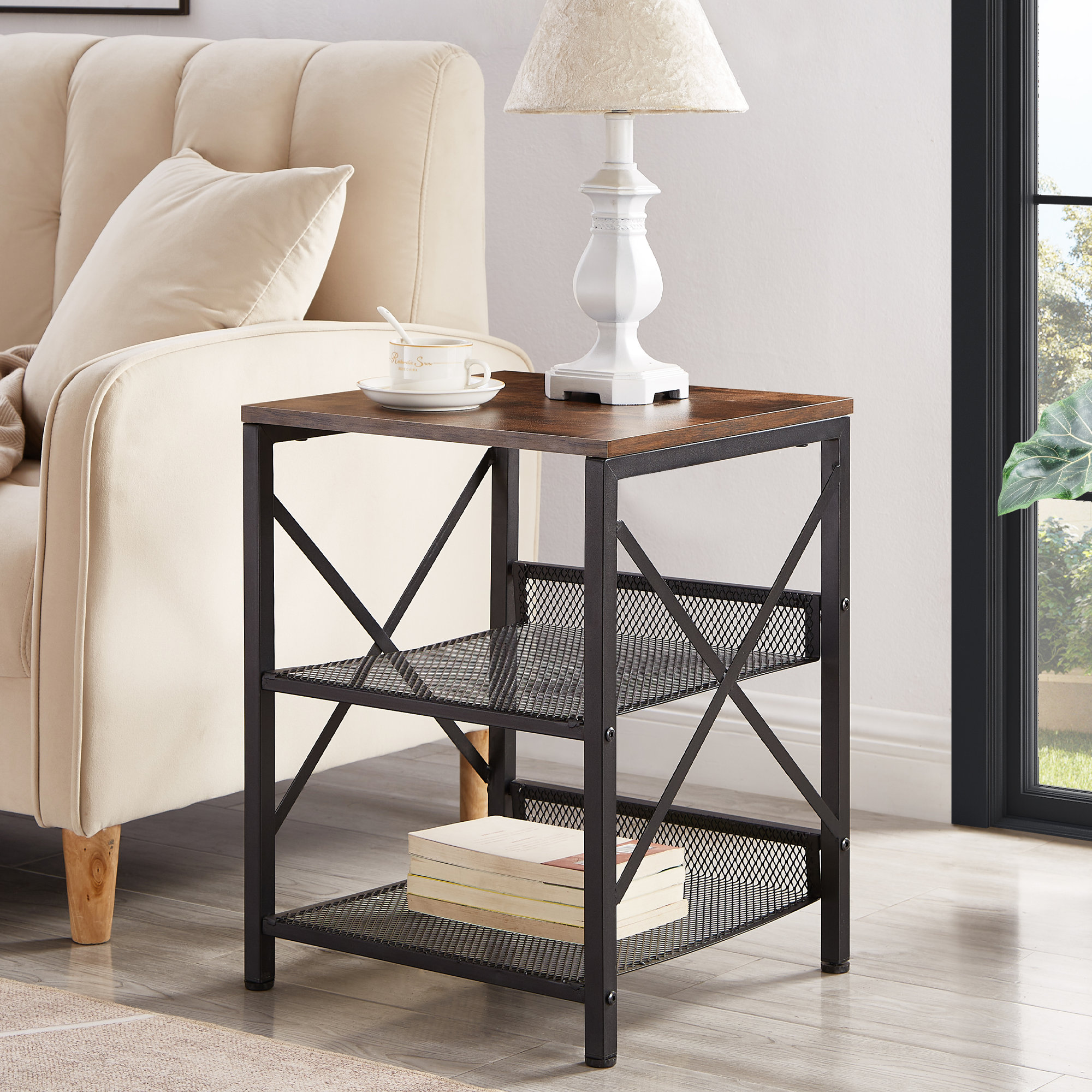 17 Stories Table de bout avec tablettes de rangement à 3 niveaux, table ...