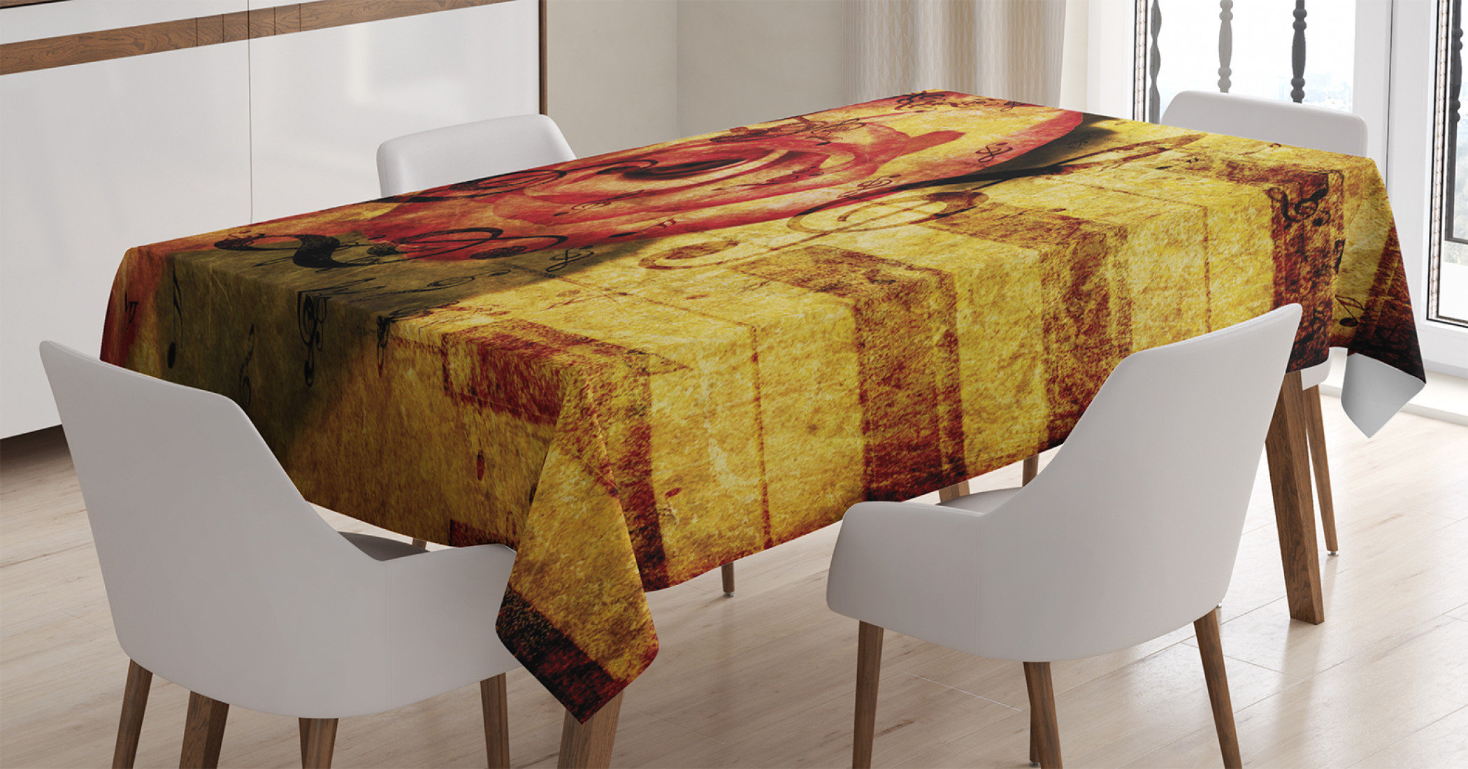 East Urban Home Piano Keyboard and Grand Majestic Rose Tablecloth | Wayfair