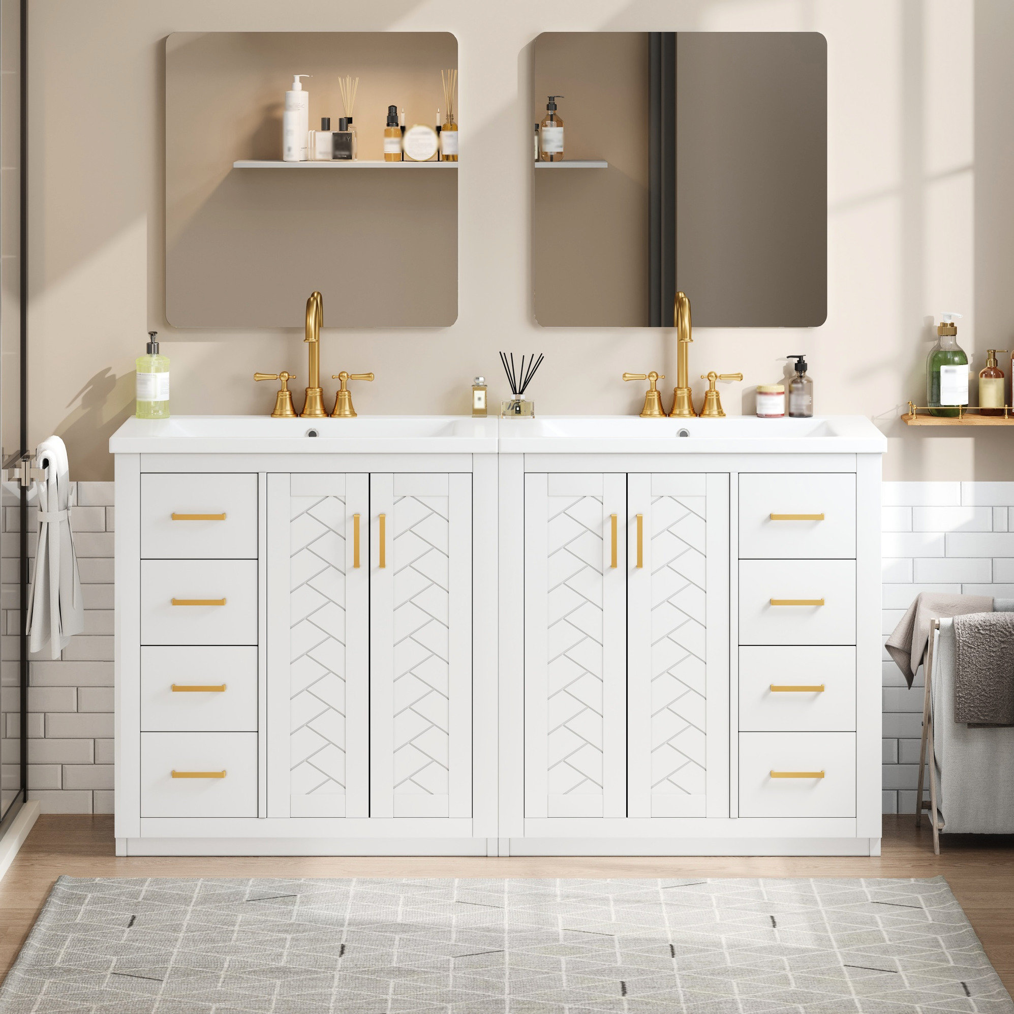 Latitude Run® Bathroom Vanity With Ceramic Sink, Solid Wood Frame, 6 ...