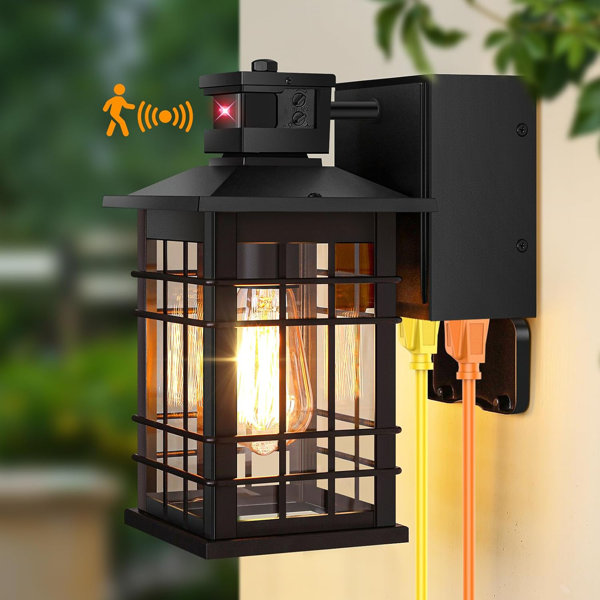 Lark Manor Motion Sensor Dusk Dawn Outdoor Wall Light Fixture with GFCI ...