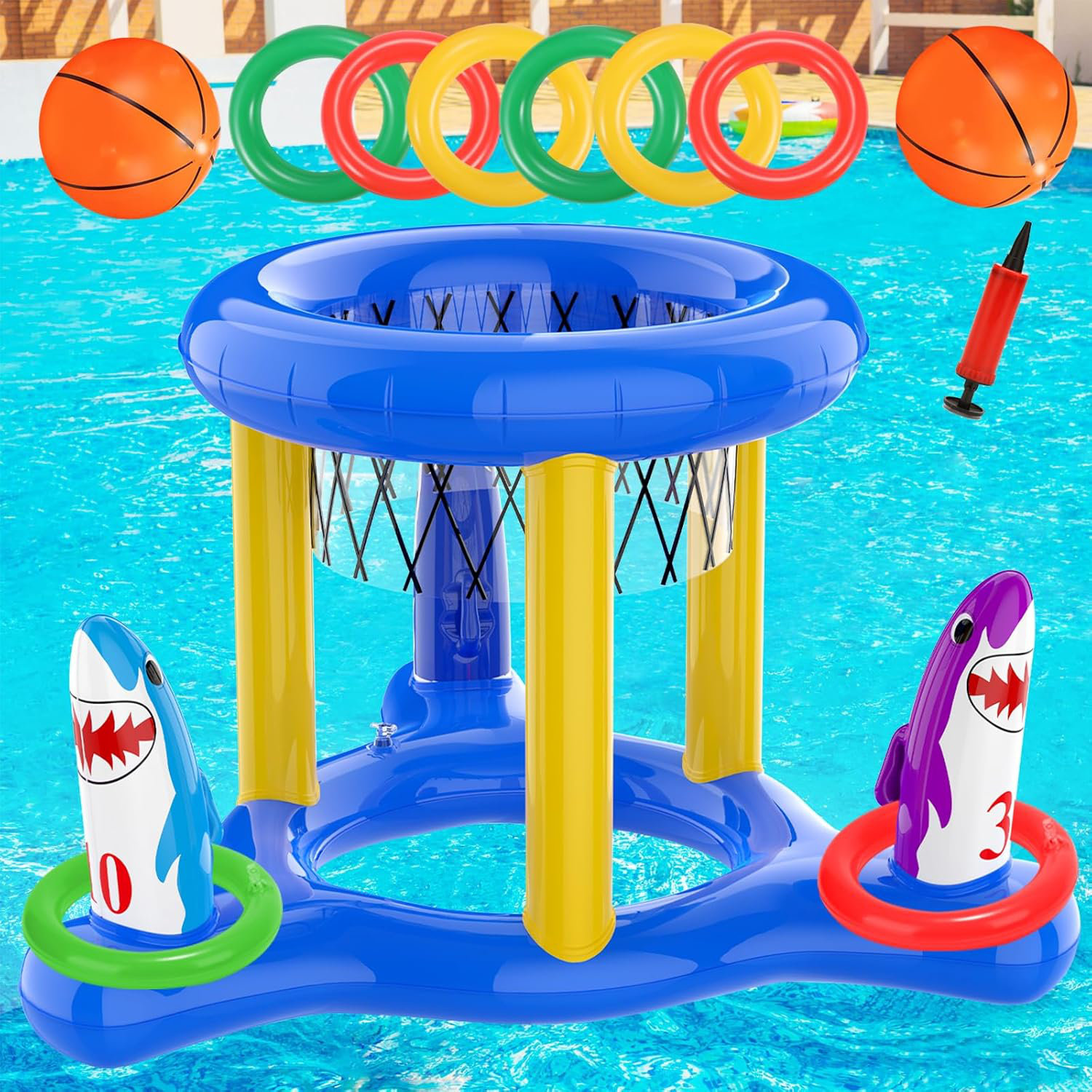 LinsCraft Pool Games Toys Set For Kids, Floating Pool Basketball Hoops ...