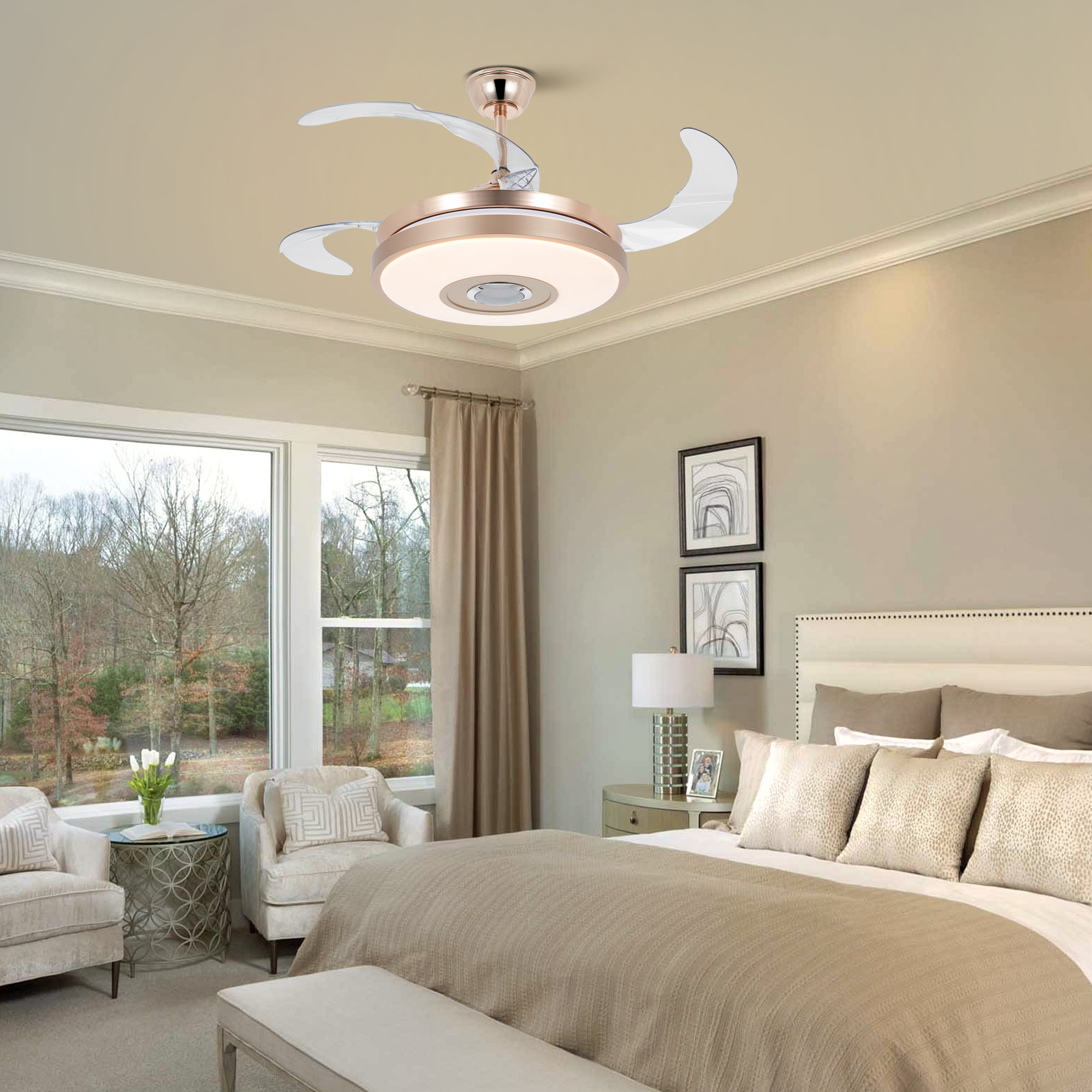 Everly Quinn Dinari 42'' Bluetooth Ceiling Fan with Dimmable LED Lights ...