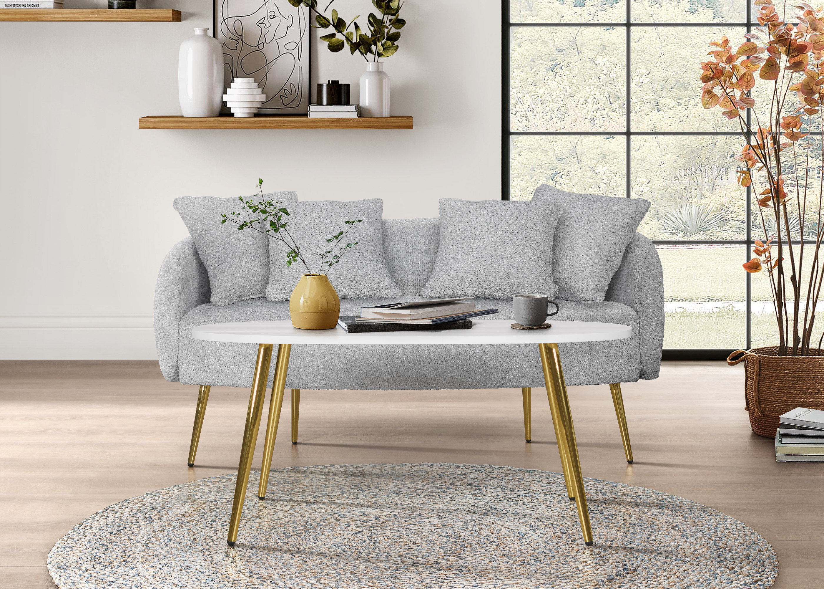 Inbox Zero Navleen Fabric 59.8'' Reception Loveseat with Coffee Table ...