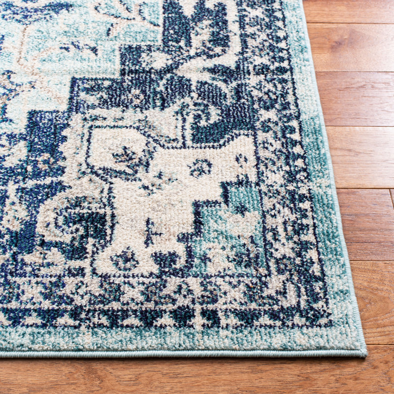 Bungalow Rose Yedidalga Performance Teal / Navy Rug & Reviews | Wayfair