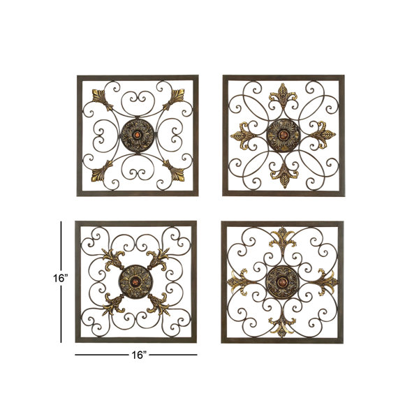 Astoria Grand Metal Wire Scroll Fleur De Lis Brown Wall Decor with Gold ...