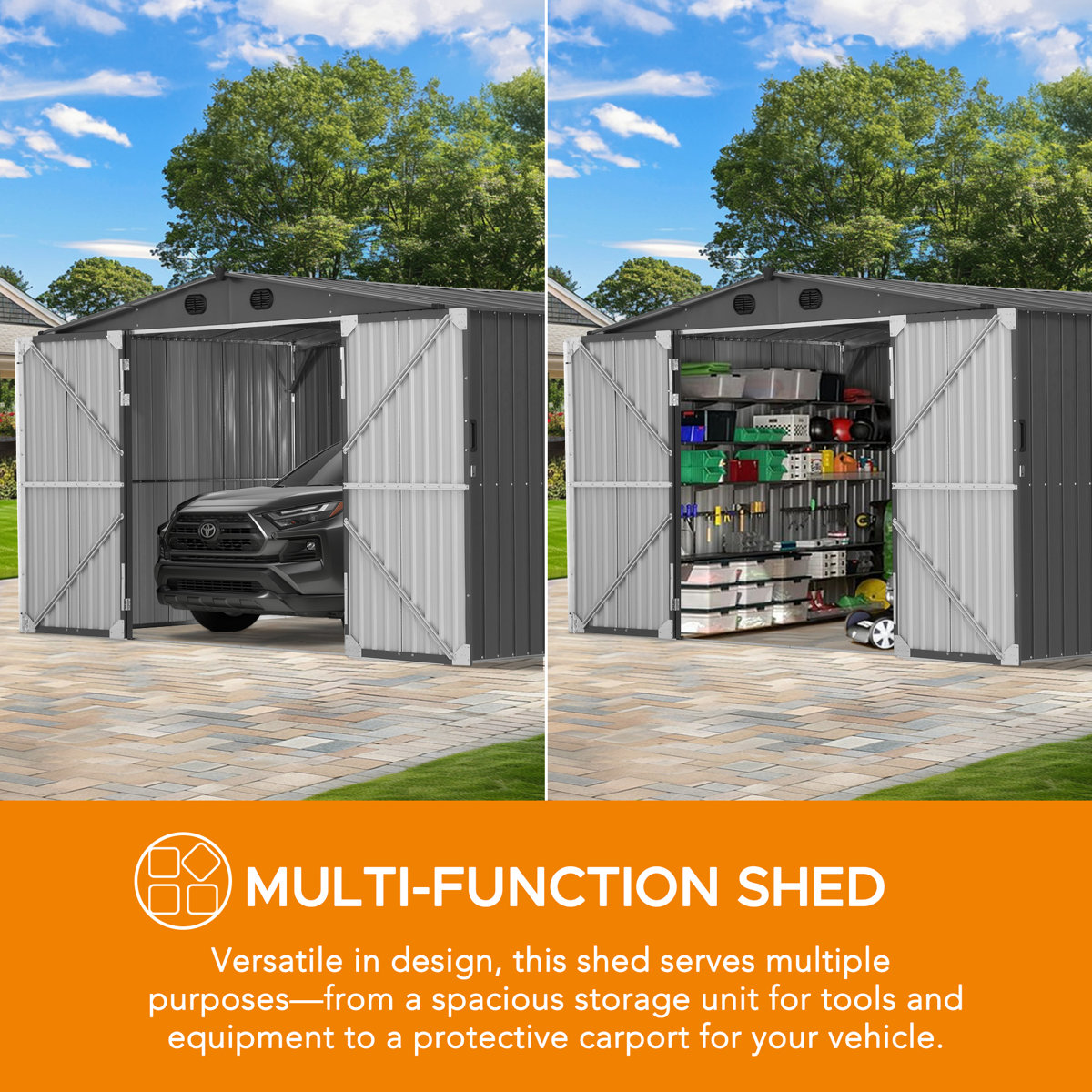 Sunjoy Outdoor Storage Shed 13 x 20 ft. Carport, Patio Metal Utility ...