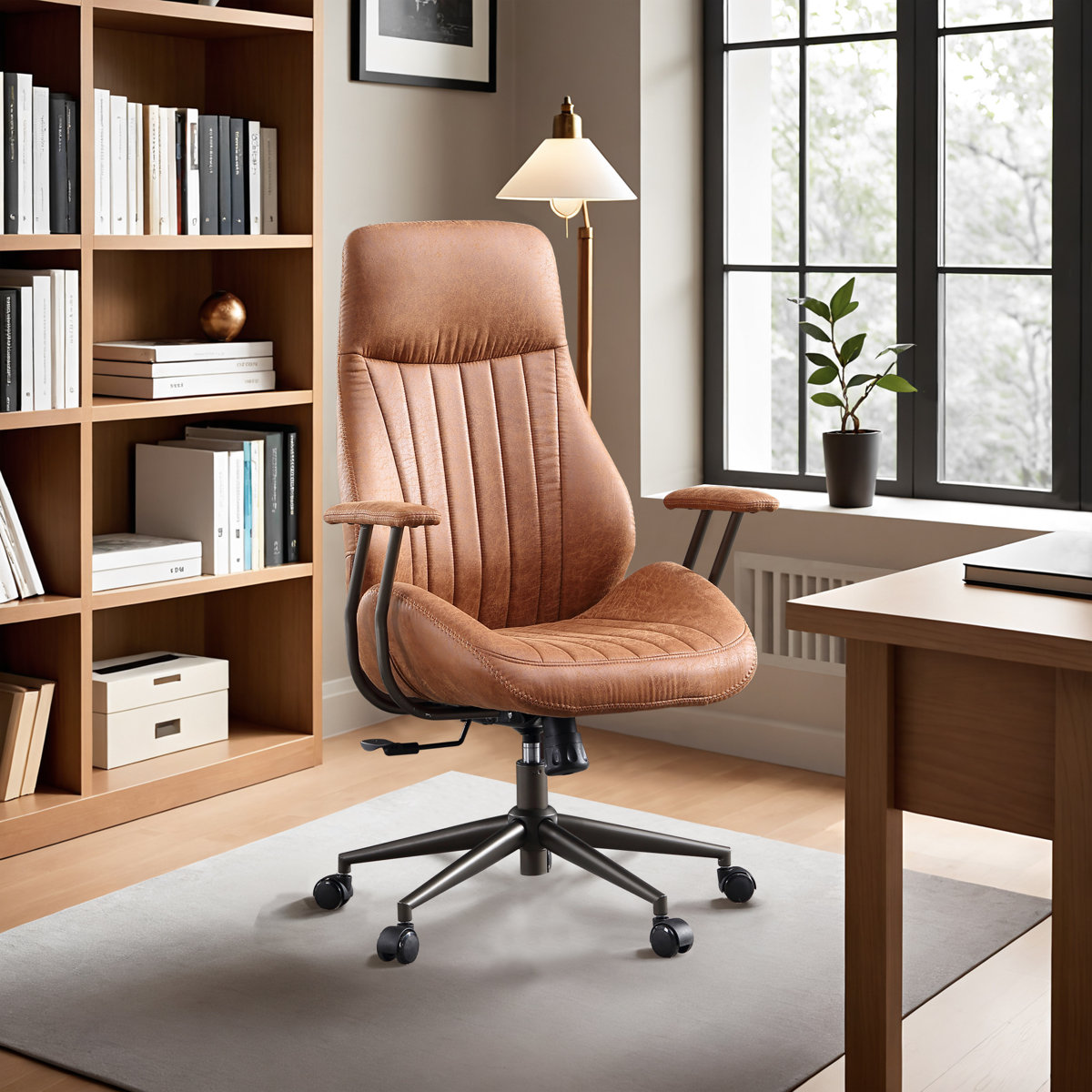 17 Stories Kalysia Ergonomic Suede Office Chair Home Office Desk Chair ...