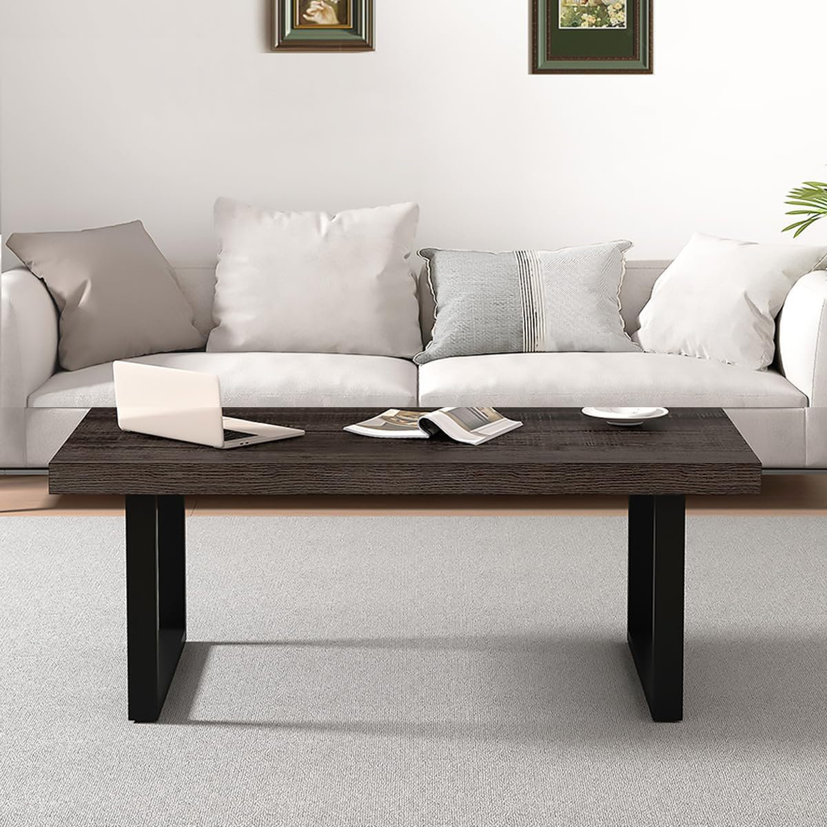 Hokku Designs Industrial Coffee Table, 39 Inch Modern Wood And Metal ...