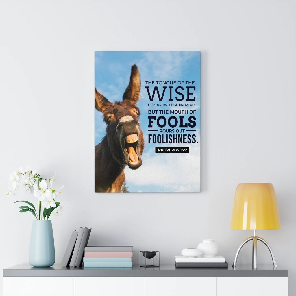 Blue Elephant Grievous Words Donkey Proverbs 15:2 - Wrapped Canvas ...
