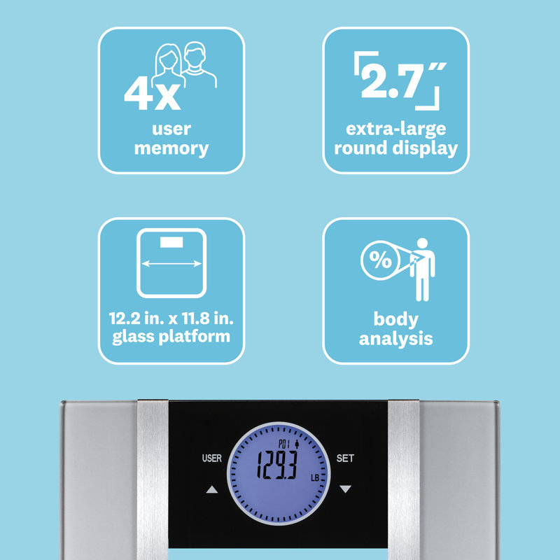 Conair Weight Watchers By Conair Glass Body Analysis Scale XL Round LCD ...