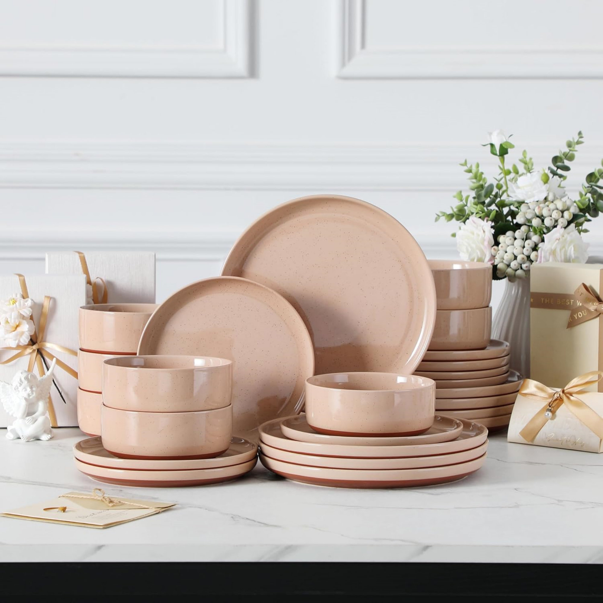 Vishda Apparel Plates And Bowls Sets, 24 Pieces Modern Ceramic ...