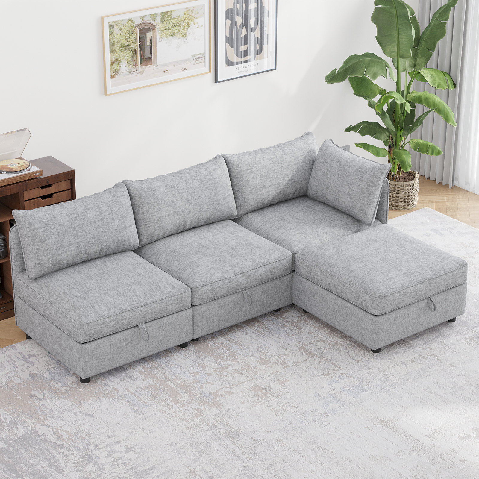 Latitude Run® 4-Seat Modular Sectional Sofa and Hidden Storage ...