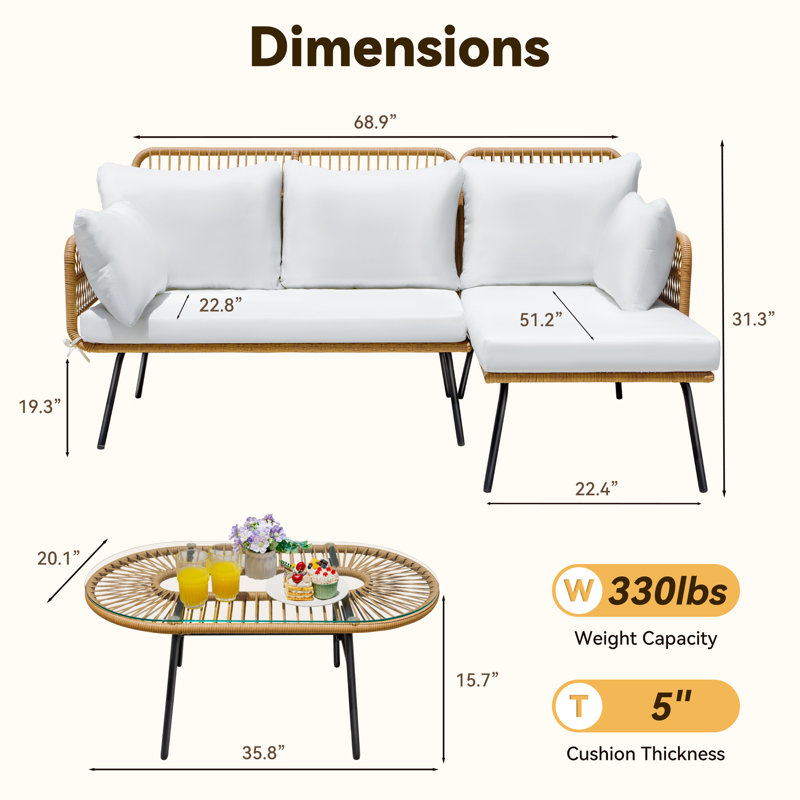 Wade Logan Areyana 3 Piece Rattan Sofa Seating Group with Cushions ...