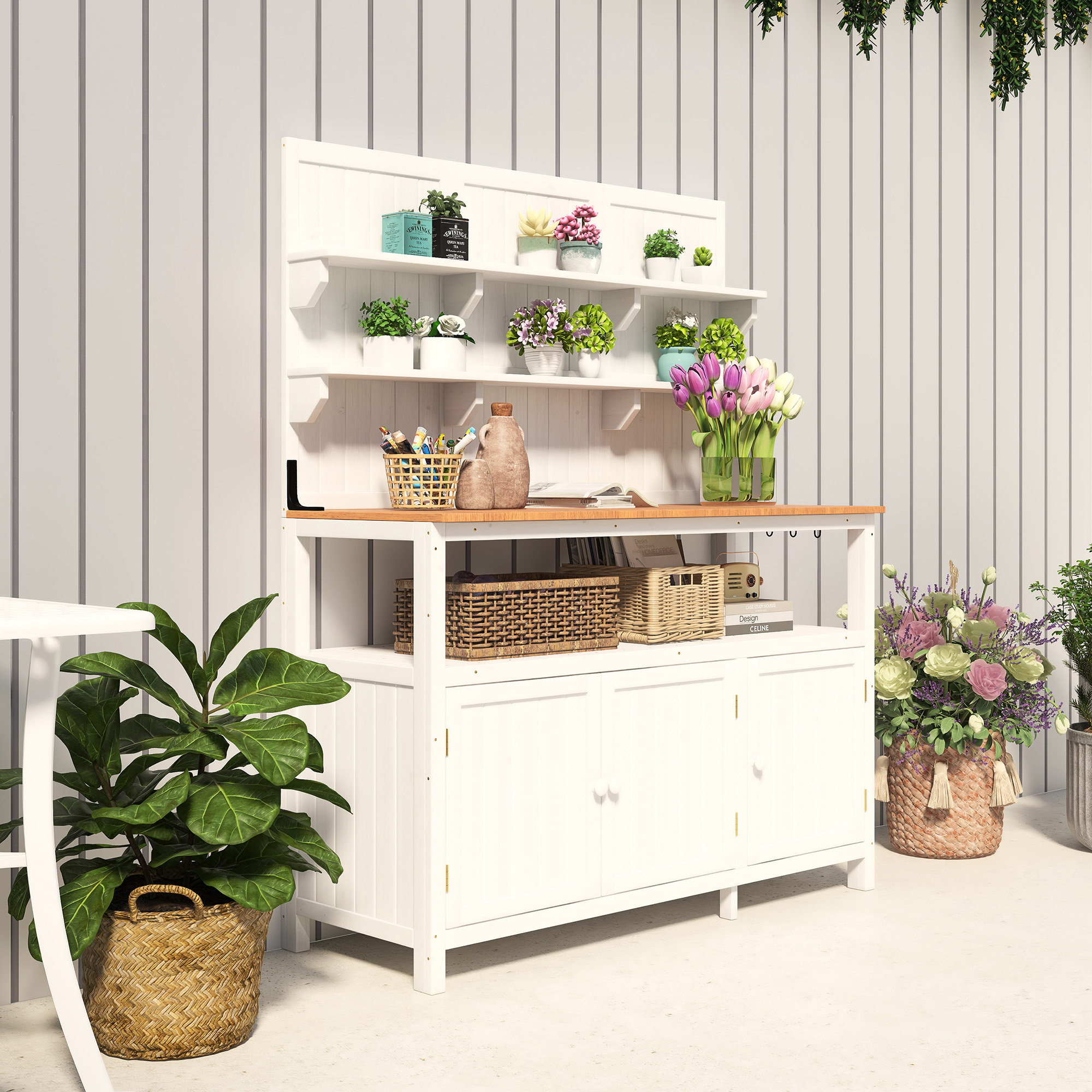 Red Barrel Studio Potting Bench Table Solid Fir Wood Garden Workstation ...